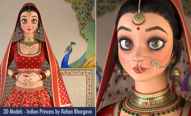 3D Model Designs - Beautiful Indian Princess on Peacock Palace by Rohan ...